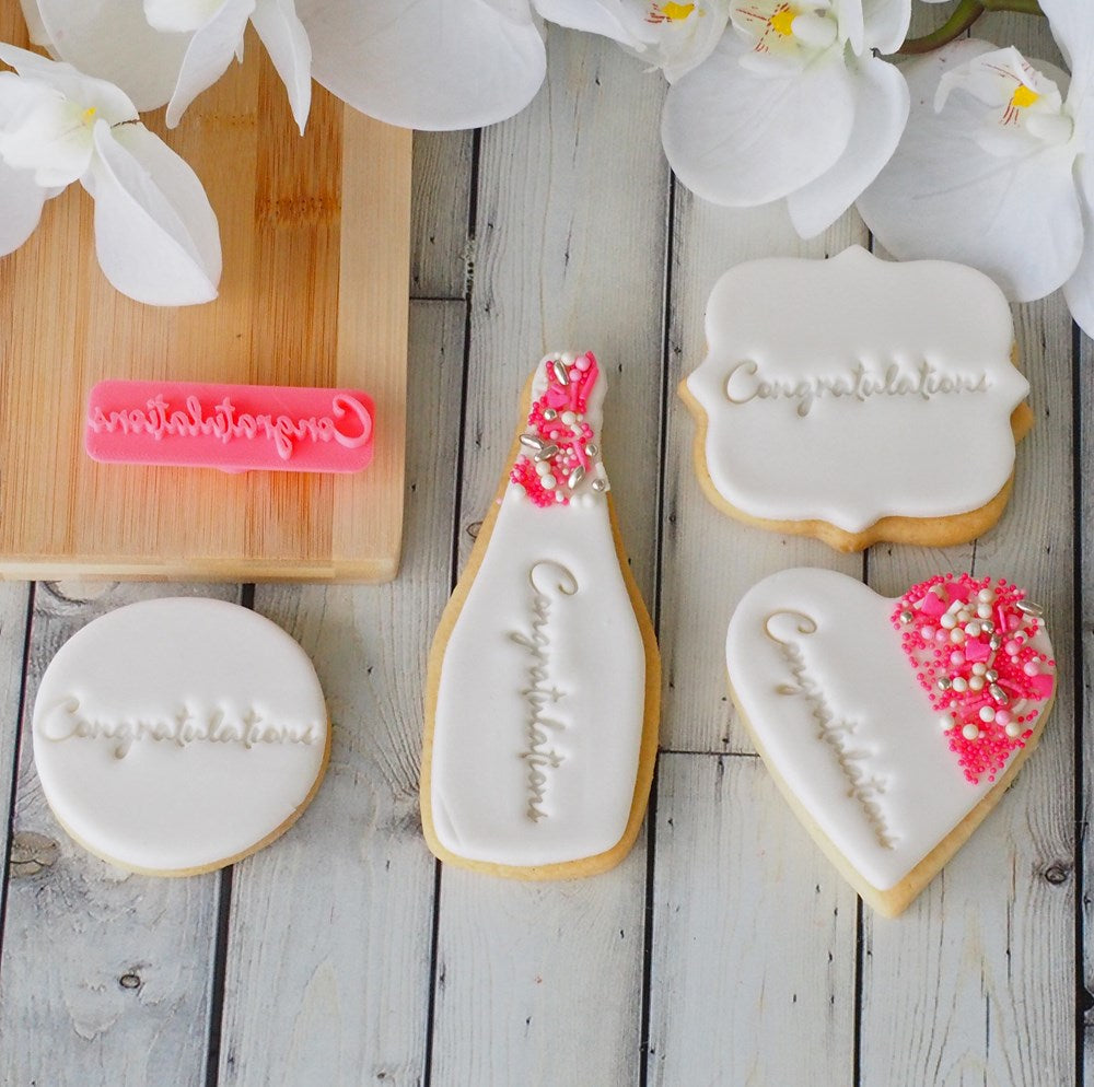 Congratulations (Bold Script) Emboss 3D Printed Cookie Stamp – Sweet Themes